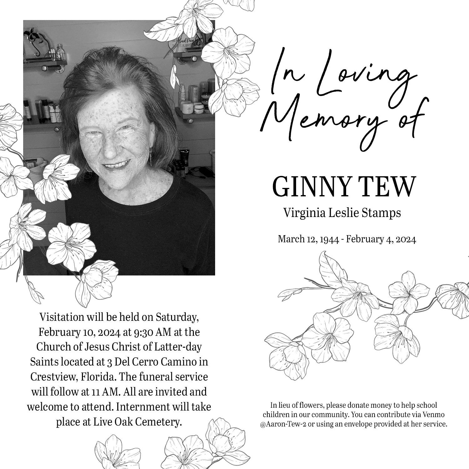 In Loving Memory of Ginny Tew | Crestview News Bulletin